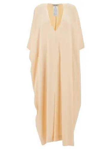 Alberta Ferretti V-neck Pleated Dress - Nude