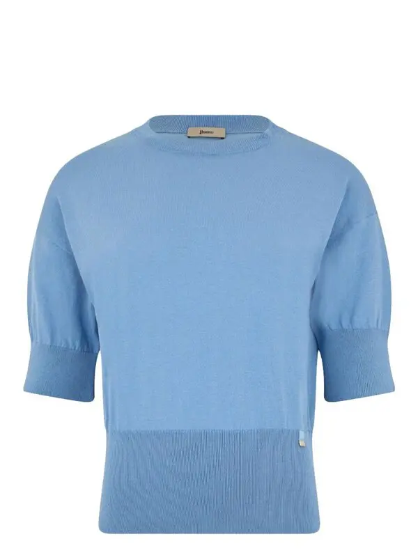 Herno Fine Knit Short-sleeve Top With Ribbed Details - Light Blue