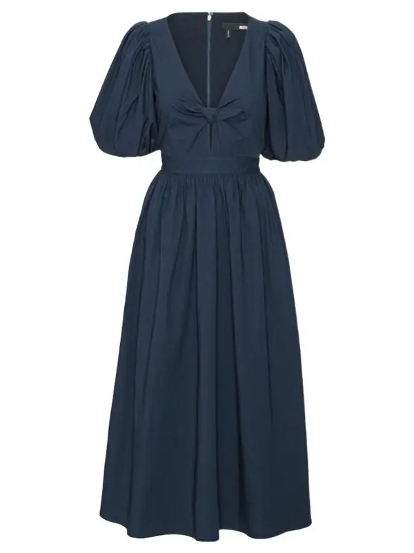ROTATE BY BIRGER CHRISTENSEN Puff Sleeve V-neck Midi Dress - Black