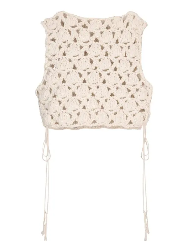 Balmain Crochet Top With Adjustable Side Ties - Beige