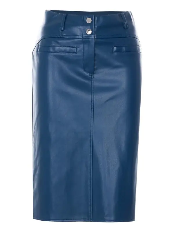 Patrizia Pepe Coated Midi Skirt With Snap-button Fastening And Back Slit - Blue