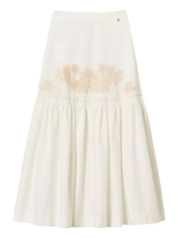TWINSET Floral Embroidered Tiered Maxi Skirt - White