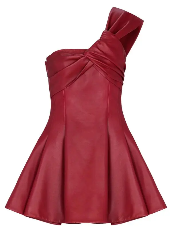 Balmain Smooth Leather One-shoulder Dress - Red