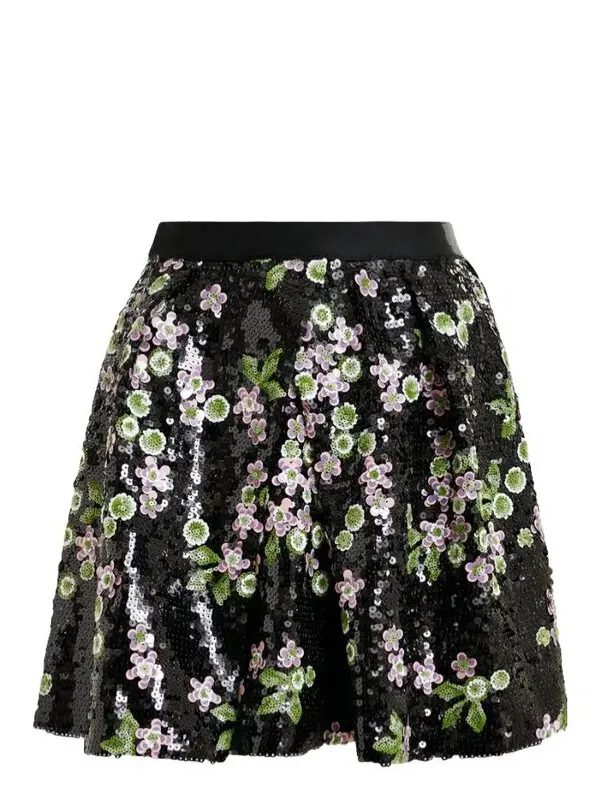 Essentiel Antwerp Sequined Floral Mini Skirt - Black/green/pink