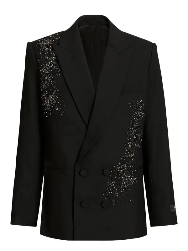Balmain Wool Blazer With Sand Effect Amethyst Embroidery - Black