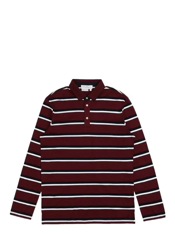 FERRAGAMO Polo Shirt With Logo Striped Lapel - Brown