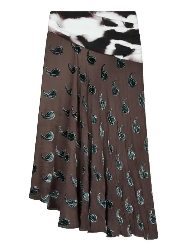 Tory Burch Paisley Pattern Asymmetric Midi Skirt - Brown Paisley