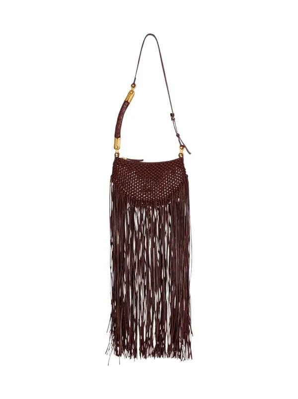 Balmain Woven Leather Fringe Hobo Mini Bag - Dark Brown