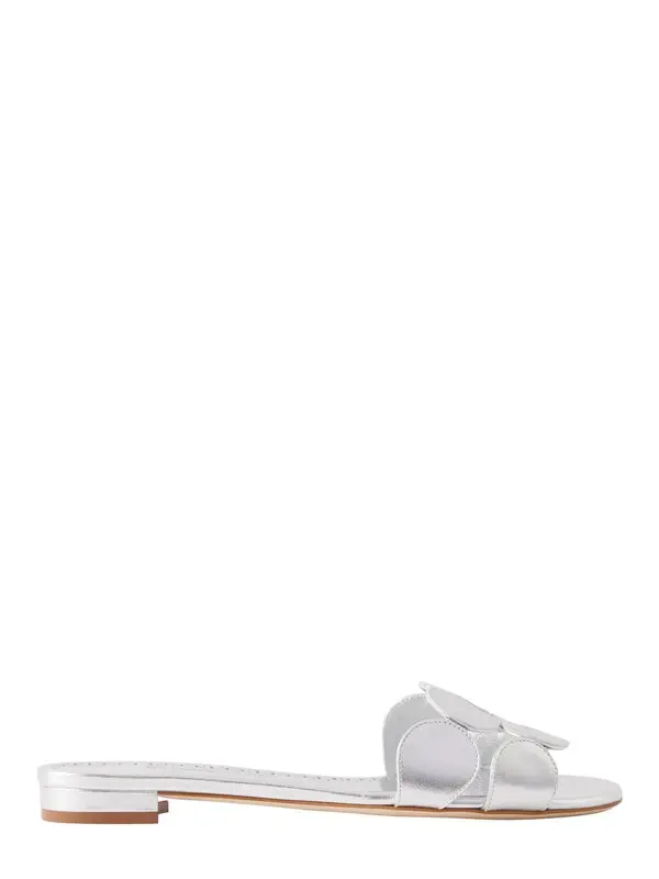 Manolo Blahnik Metallic Leather Slides - White