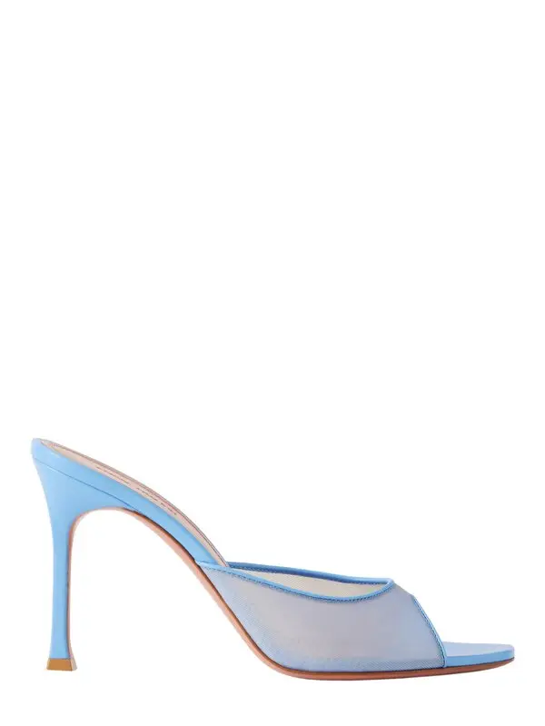 Amina Muaddi Leather-trimmed Mesh Mules - Blue