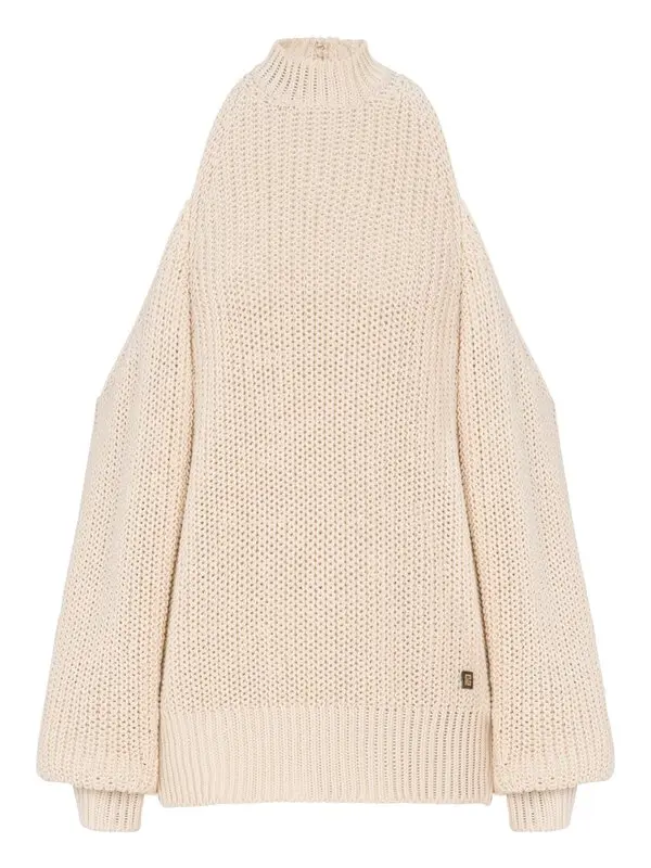 Balmain Cutout Turtleneck Knitted Sweater - Beige