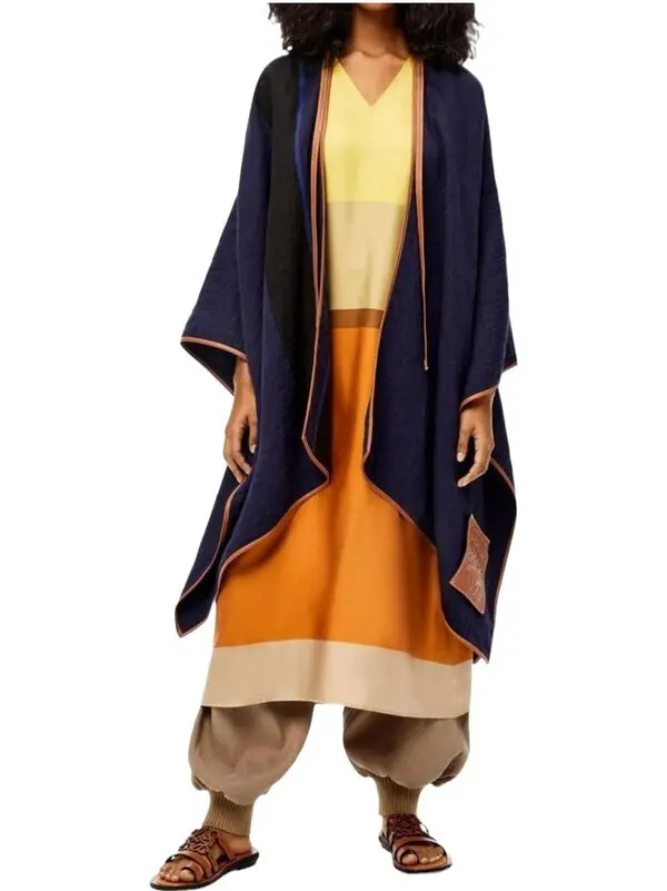 Loewe Striped Linen Blend Letter Cape - Black