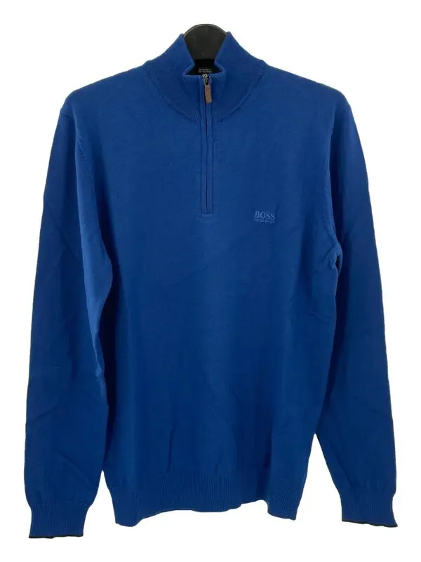 Hugo Boss Logo Quarter Zip Sweater - Blue