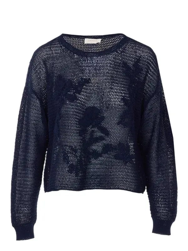 TWINSET Sheer Embroidered Knitted Sweater - Black