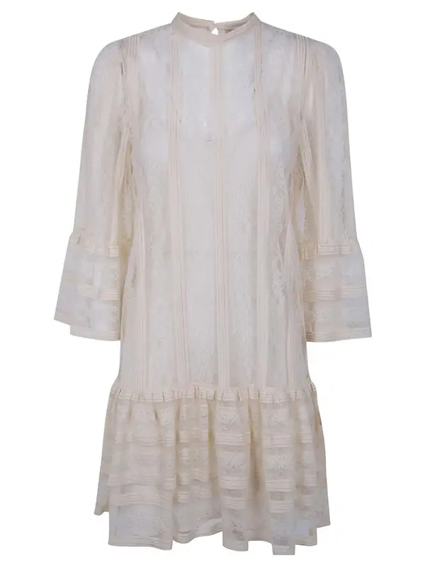 TWINSET Lace Ruffled Mini Dress - Gray