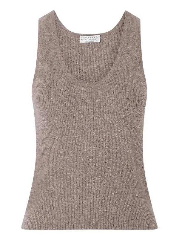 Brunello Cucinelli Sleeveless Ribbed Knit Top - Gray