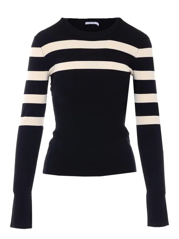 Patrizia Pepe Striped Knit Pullover With Back Cutout - Black