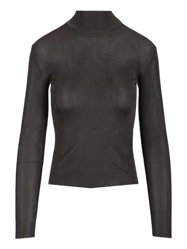 SELF-PORTRAIT High Neck Long Sleeve Knit Top - Black