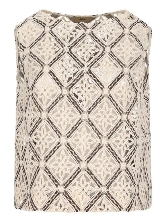 Herno Sleeveless Geometric Lace Top - Neutrals