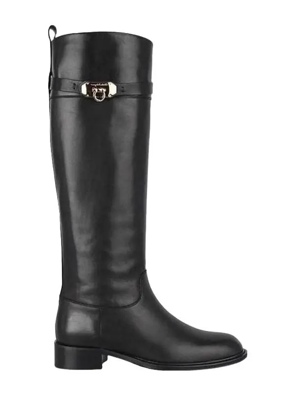 FERRAGAMO Knee High Buckled Boots - Black