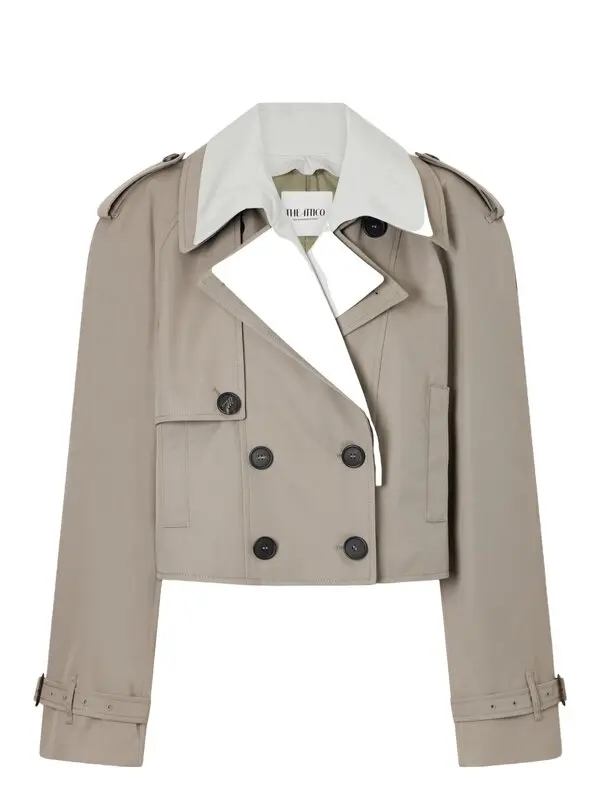 Attico Double-breasted Cropped Trench Coat - Gray