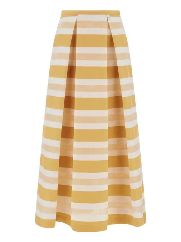 Herno Striped Pleated Maxi Skirt - Yellow/white