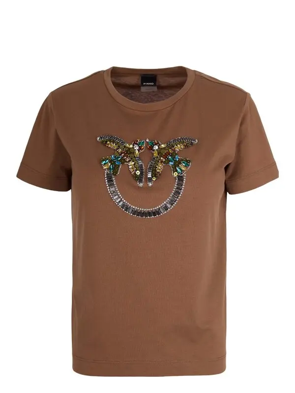 Pinko Embellished Logo T-shirt - Brown