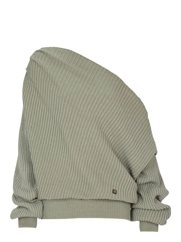 Balmain Draped Asymmetrical Knitted Sweater With Gold-tone Buttons - Green