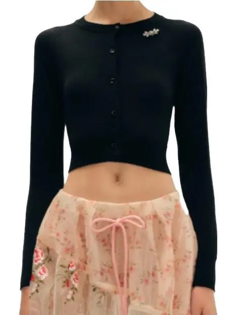 Simone Rocha Embellished Cropped Cardigan - Black