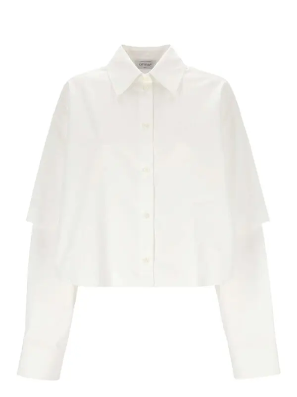 Off-White Buttoned Long-sleeved Shirt With Lapel Neck - White