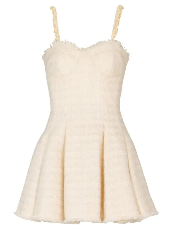 Balmain Tweed Shell Flared Dress - White
