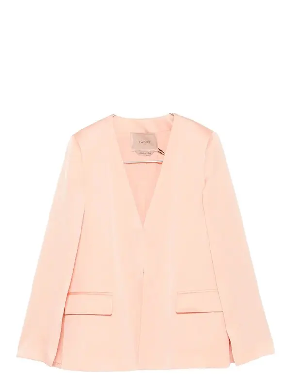 TWINSET V-neck Long Sleeve Blazer With Flap Pockets - Nude