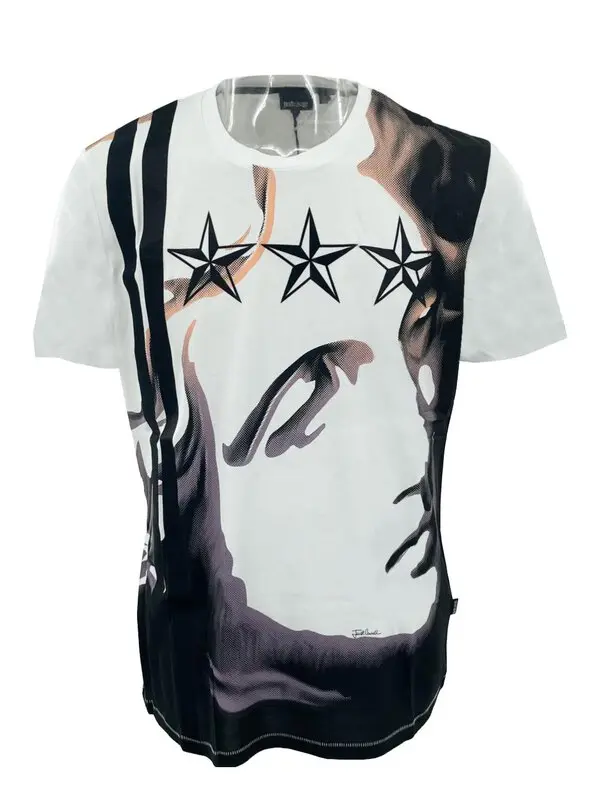 Just Cavalli Star Printed Round Collar T-shirt - White