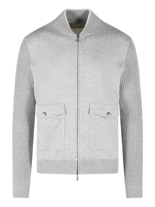 Eleventy Ribbed Trim Bomber Jacket - Grey