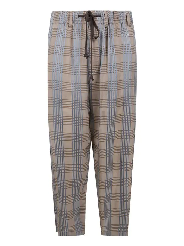 UMA WANG Plaid Drawstring Casual Pants - Blue Tan