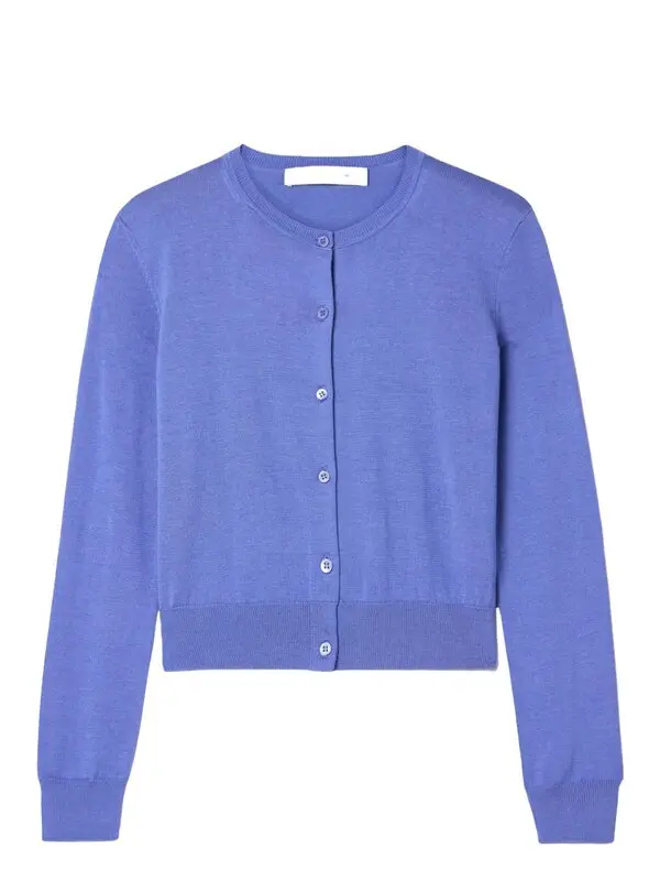 Carolina Herrera Silk-cotton Blend Crew Neck Cardigan - Bright Blue