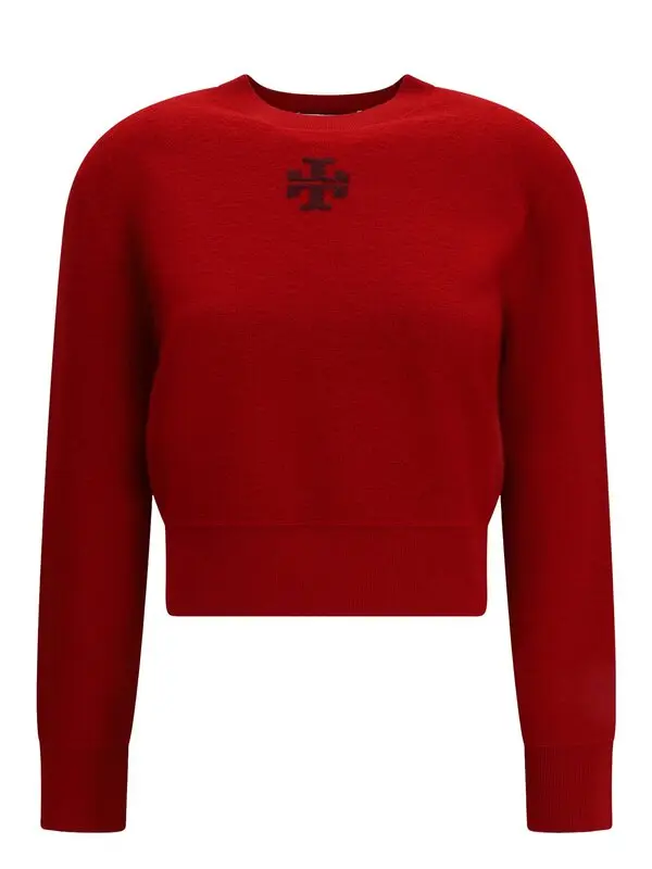 Tory Burch Logo Detailed Crewneck Jumper - Red