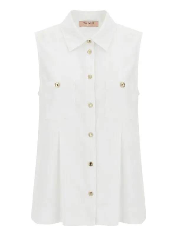 TWINSET Sleeveless Shirt With Chest Pockets - White