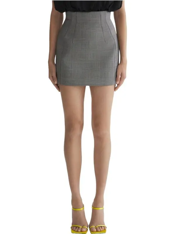 MUGLER Checked High-waist Mini Skirt - Brown