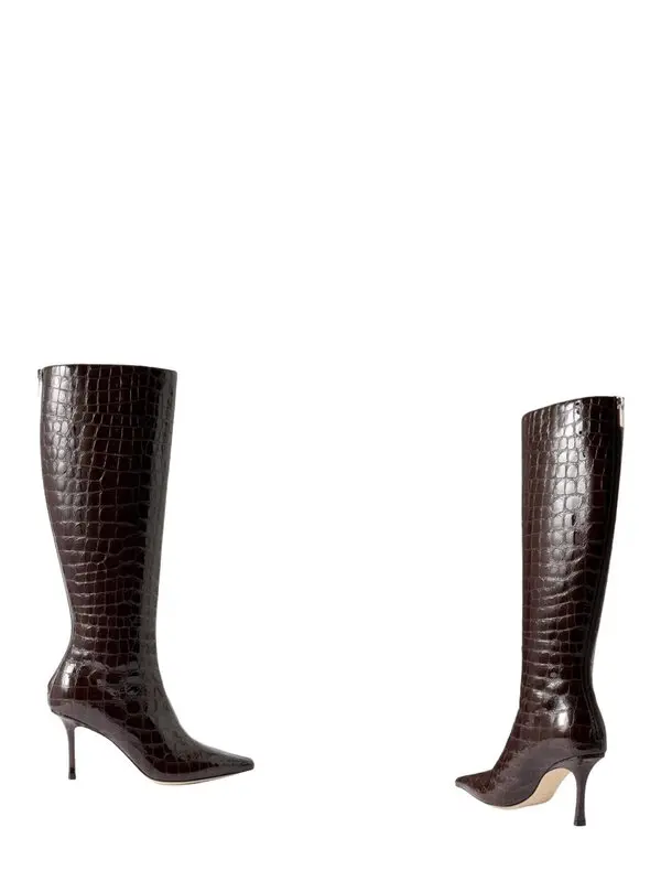 JIMMY CHOO Croc-effect Leather Knee High Boots - Black