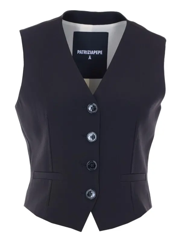 Patrizia Pepe Sleeveless V-neck Buttoned Jacket - Black