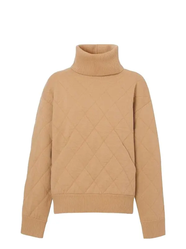 Burberry Diamond-quilted Wool High-neck Sweatshirt - Nude