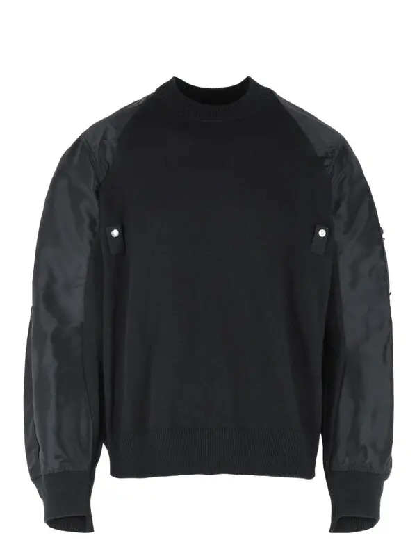 Sacai Sponge Crewneck Sweatshirt With Ribbed Cuffs And Hem - Black