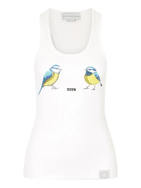 Stella McCartney Hot Fix Crystal-embellished Printed Ribbed Stretch-cotton Tank - White