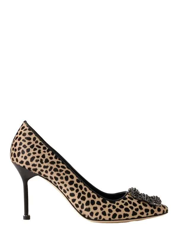 Manolo Blahnik Embellished Leopard-print Calf Hair Pumps - Black