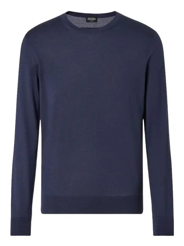 Zegna Ribbed Crewneck Sweater - Deep Indigo