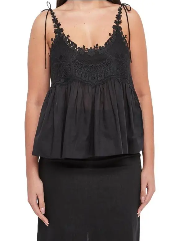 TWINSET Lace Embroidered Ruffled Top - Black
