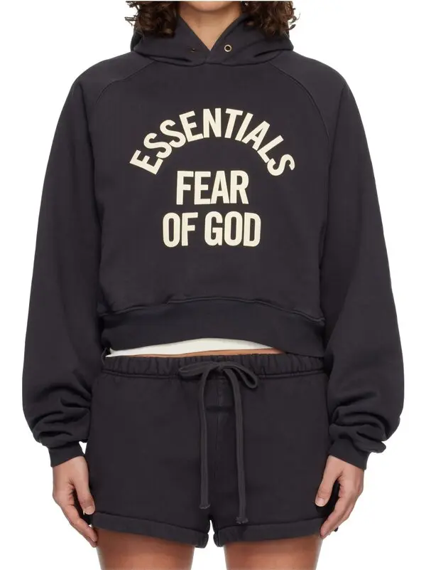 Fear Of God Cropped Logo Hoodie - Black