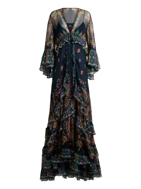 Etro Paisley Ruffled Maxi Dress - Black