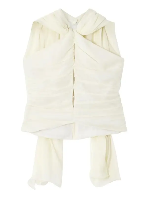 Posse Solene Ruched Chiffon Halterneck Top With Draped Panels - Pastel Yellow